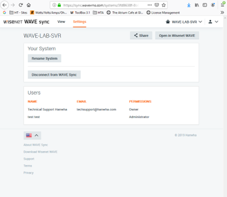 Wisenet WAVE - Desconexión de la cuenta de "propietario" de WAVE Sync ...