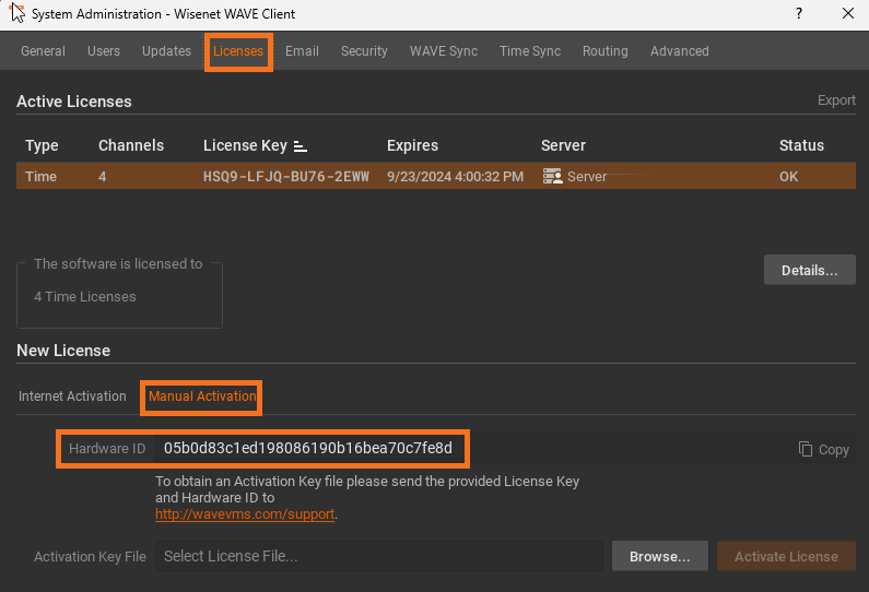 WAVE: Hardware ID and License Details – Hanwha Vision Support Portal
