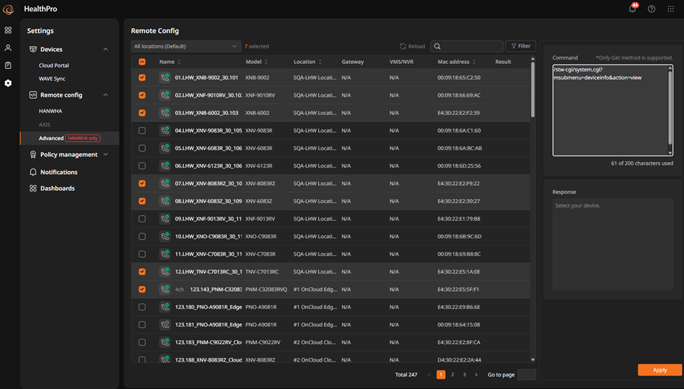 HealthPro: Sending SUNAPI CGI Commands from HealthPro – Hanwha Vision Support Portal